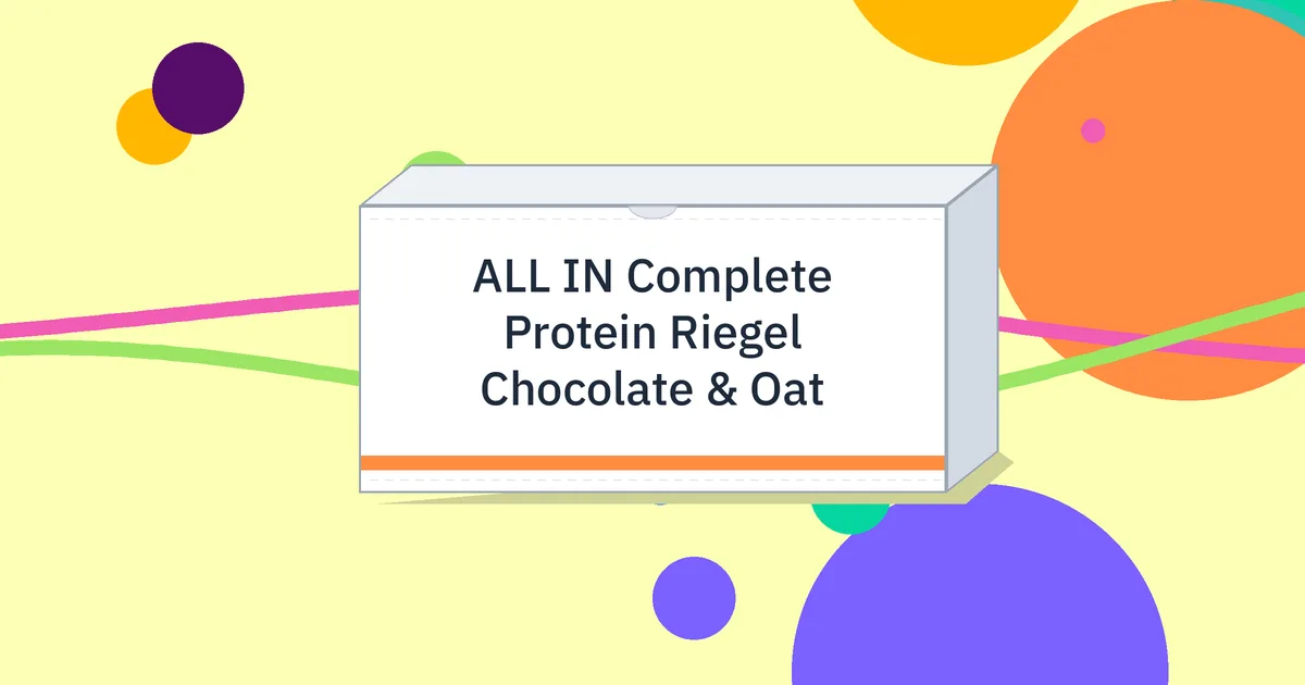 Symbolbild: Packung mit der Aufschrift ALL IN Complete Protein Riegel Chocolate & Oat (PZN 16680439) – Verfügbarkeit und Bezug in Apotheken in Frankfurt am Main
