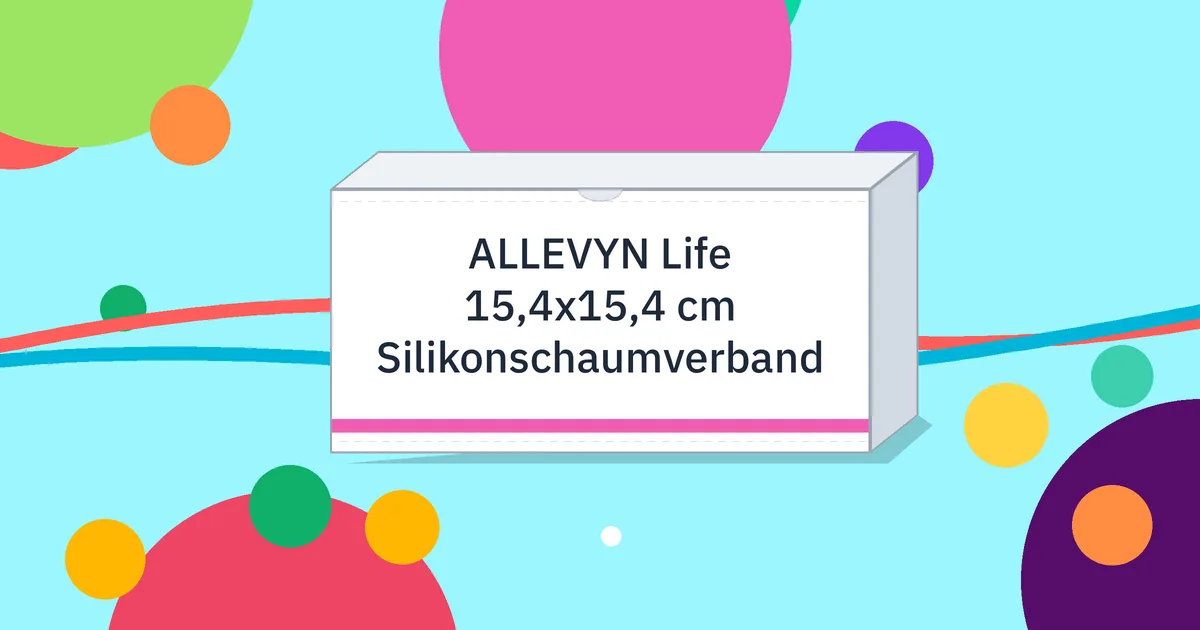 Symbolbild: Packung mit der Aufschrift ALLEVYN Life 15,4x15,4 cm Silikonschaumverband (PZN 18051386) – Verfügbarkeit und Bezug in Apotheken in Frankfurt am Main