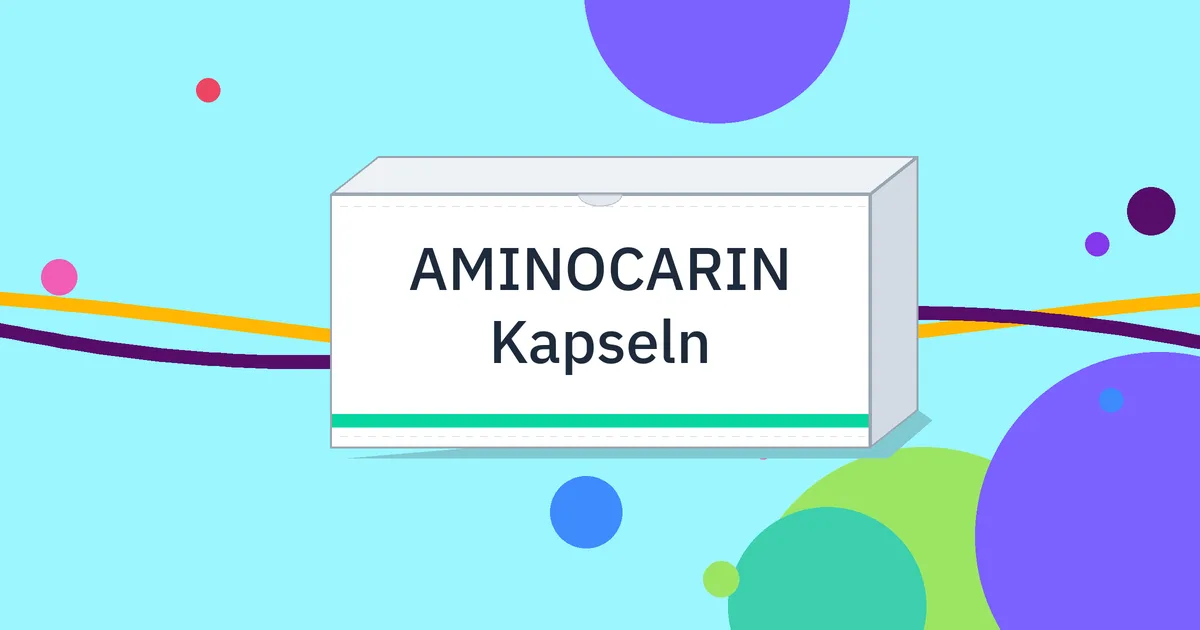 Symbolbild: Packung mit der Aufschrift AMINOCARIN Kapseln (PZN 08747388) – Verfügbarkeit und Bezug in Apotheken in Frankfurt am Main