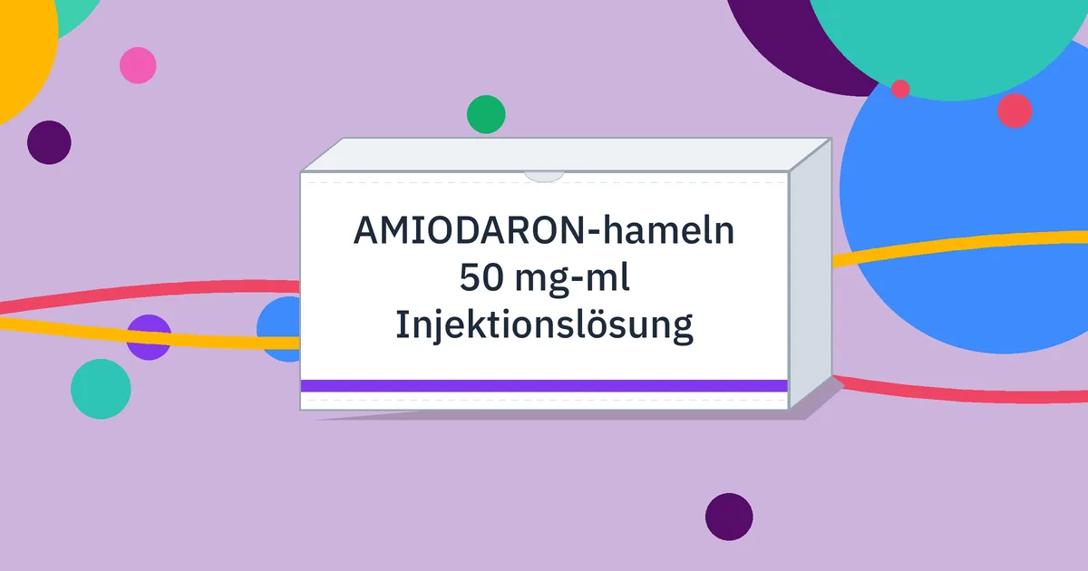 Symbolbild: Packung mit der Aufschrift AMIODARON-hameln 50 mg-ml Injektionslösung (PZN 09266722) – Verfügbarkeit und Bezug in Apotheken in Frankfurt am Main