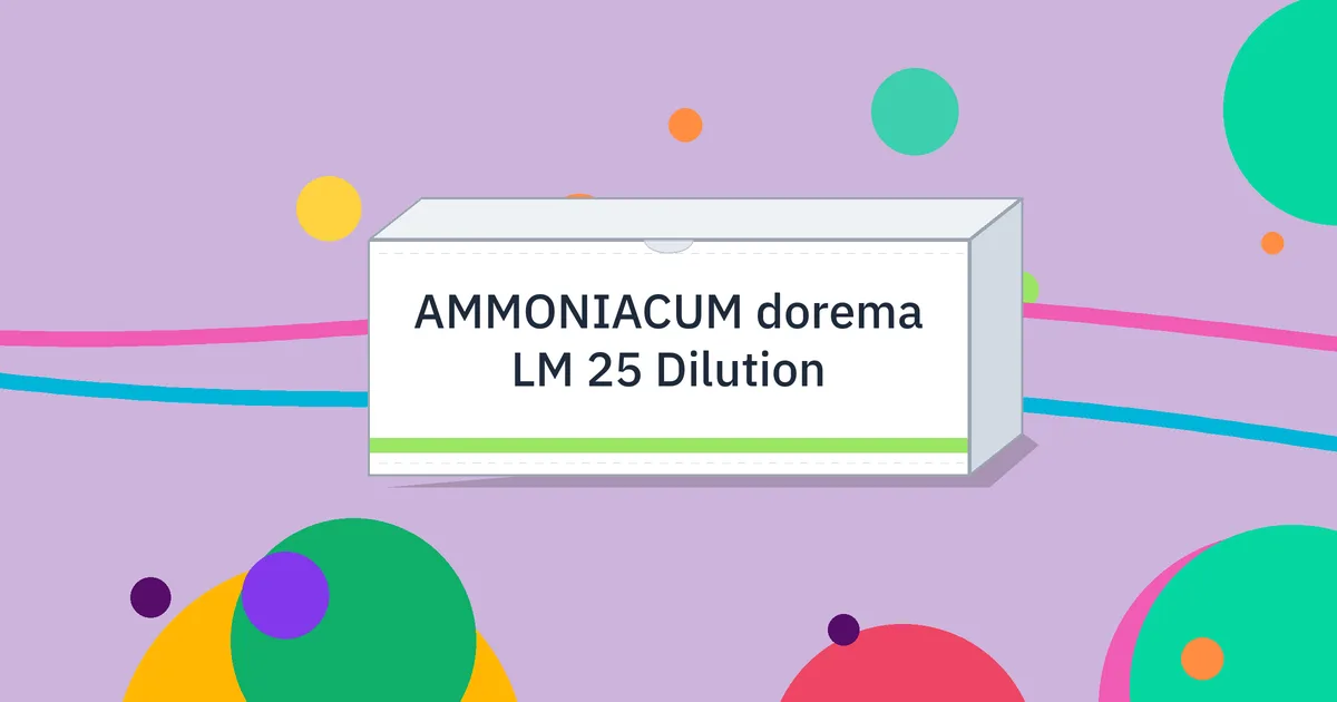 Symbolbild: Packung mit der Aufschrift AMMONIACUM dorema LM 25 Dilution (PZN 13319140) – Verfügbarkeit und Bezug in Apotheken in Frankfurt am Main