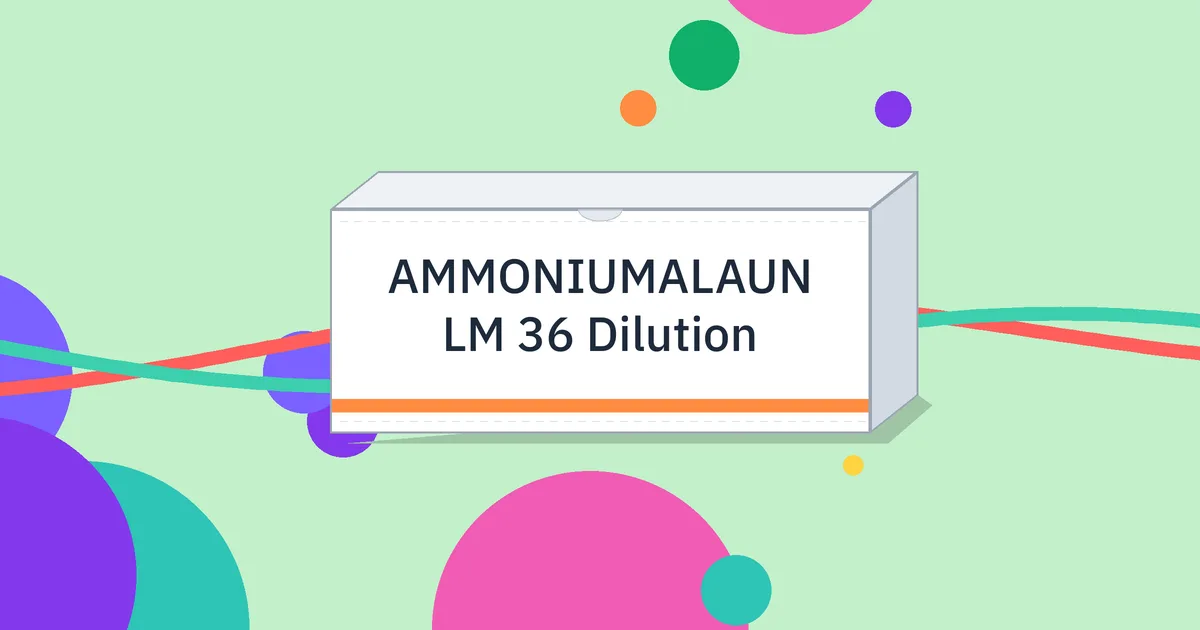 Symbolbild: Packung mit der Aufschrift AMMONIUMALAUN LM 36 Dilution (PZN 13324885) – Verfügbarkeit und Bezug in Apotheken in Frankfurt am Main