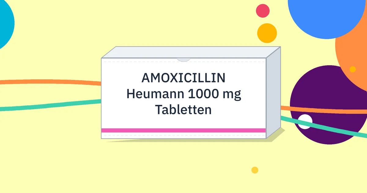 Symbolbild: Packung mit der Aufschrift AMOXICILLIN Heumann 1000 mg Tabletten (PZN 17453473) – Verfügbarkeit und Bezug in Apotheken in Frankfurt am Main