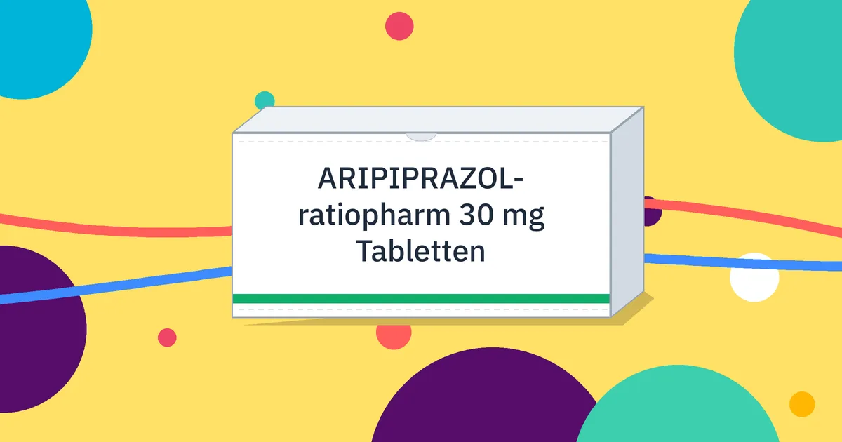Symbolbild: Packung mit der Aufschrift ARIPIPRAZOL-ratiopharm 30 mg Tabletten (PZN 15267393) – Verfügbarkeit und Bezug in Apotheken in Frankfurt am Main