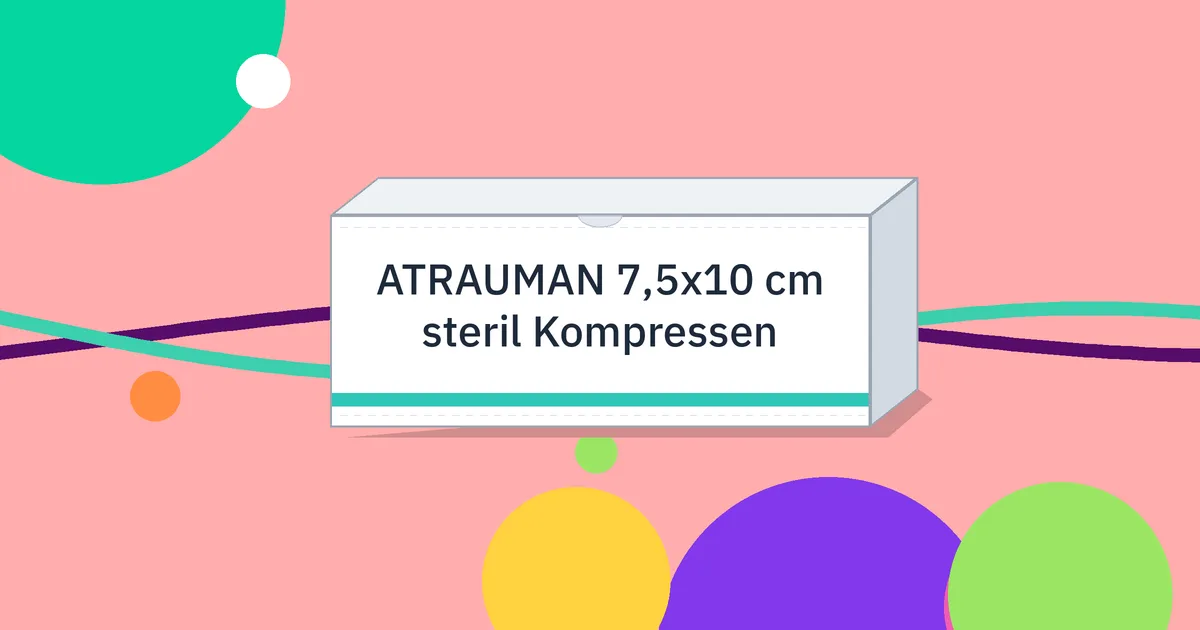 Symbolbild: Packung mit der Aufschrift ATRAUMAN 7,5x10 cm steril Kompressen (PZN 16511748) – Verfügbarkeit und Bezug in Apotheken in Frankfurt am Main
