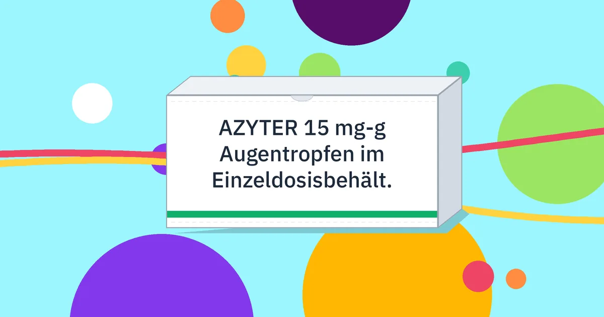 Symbolbild: Packung mit der Aufschrift AZYTER 15 mg-g Augentropfen im Einzeldosisbehält. (PZN 04043696) – Verfügbarkeit und Bezug in Apotheken in Frankfurt am Main
