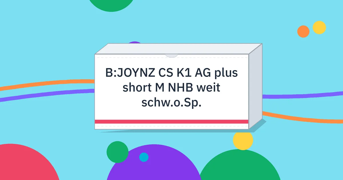 Symbolbild: Packung mit der Aufschrift B:JOYNZ CS K1 AG plus short M NHB weit schw.o.Sp. (PZN 20532791) – Verfügbarkeit und Bezug in Apotheken in Frankfurt am Main