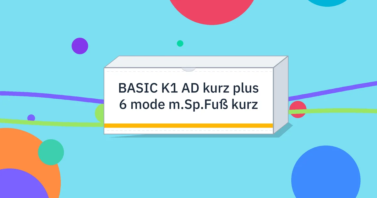 Symbolbild: Packung mit der Aufschrift BASIC K1 AD kurz plus 6 mode m.Sp.Fuß kurz (PZN 20259444) – Verfügbarkeit und Bezug in Apotheken in Frankfurt am Main