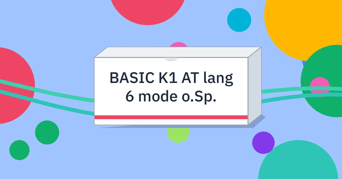 Symbolbild: Packung mit der Aufschrift BASIC K1 AT lang 6 mode o.Sp. (PZN 20263322) – Verfügbarkeit und Bezug in Apotheken in Frankfurt am Main