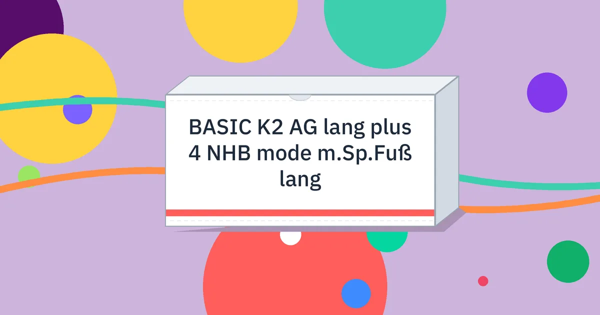 Symbolbild: Packung mit der Aufschrift BASIC K2 AG lang plus 4 NHB mode m.Sp.Fuß lang (PZN 20267751) – Verfügbarkeit und Bezug in Apotheken in Frankfurt am Main