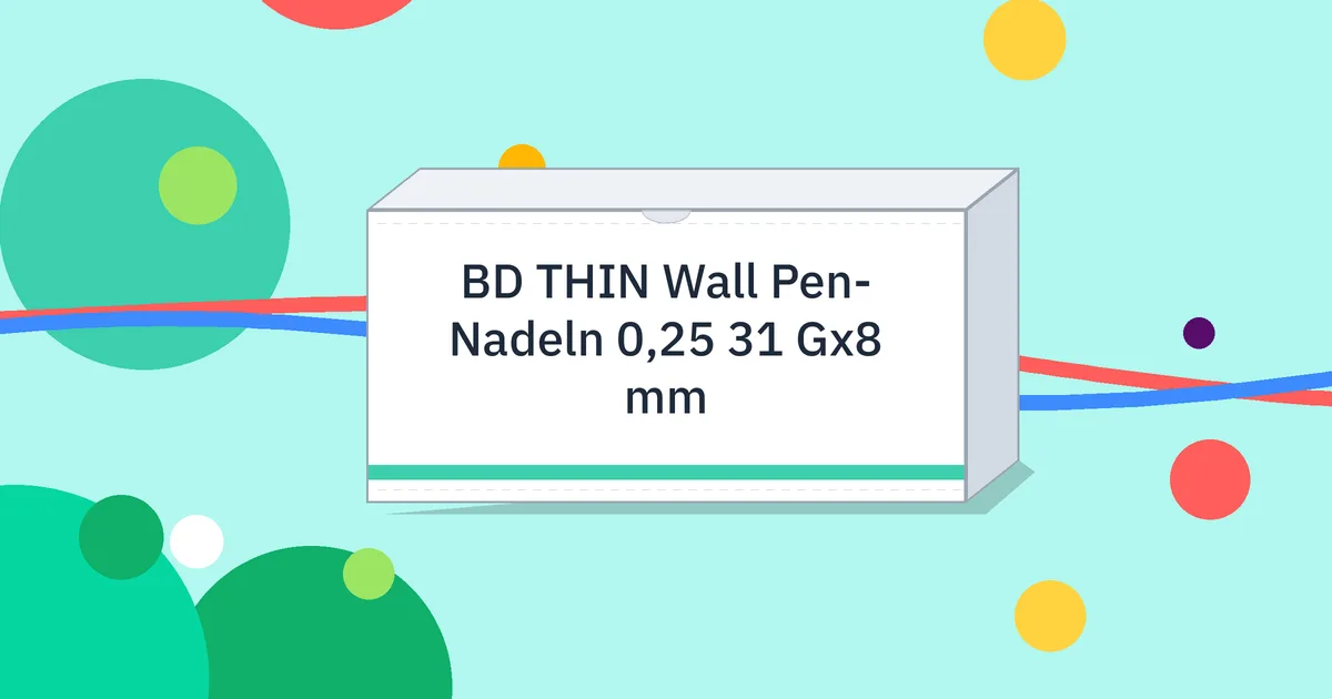 Symbolbild: Packung mit der Aufschrift BD THIN Wall Pen-Nadeln 0,25 31 Gx8 mm (PZN 17490480) – Verfügbarkeit und Bezug in Apotheken in Frankfurt am Main
