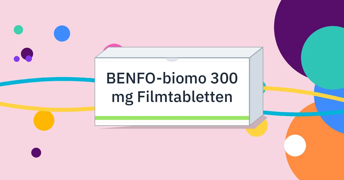 Symbolbild: Packung mit der Aufschrift BENFO-biomo 300 mg Filmtabletten (PZN 13711487) – Verfügbarkeit und Bezug in Apotheken in Frankfurt am Main