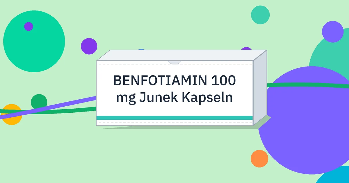 Symbolbild: Packung mit der Aufschrift BENFOTIAMIN 100 mg Junek Kapseln (PZN 16912677) – Verfügbarkeit und Bezug in Apotheken in Frankfurt am Main