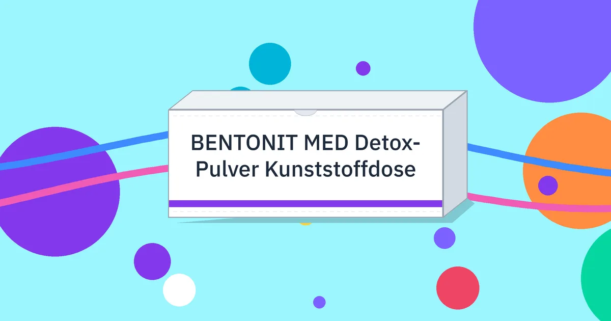 Symbolbild: Packung mit der Aufschrift BENTONIT MED Detox-Pulver Kunststoffdose (PZN 19161102) – Verfügbarkeit und Bezug in Apotheken in Frankfurt am Main
