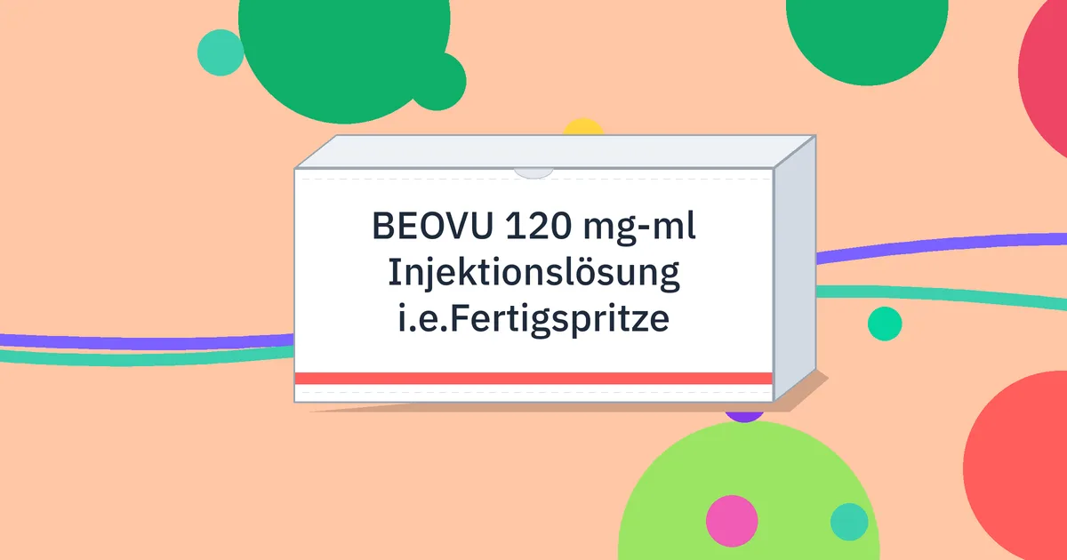 Symbolbild: Packung mit der Aufschrift BEOVU 120 mg-ml Injektionslösung i.e.Fertigspritze (PZN 20312546) – Verfügbarkeit und Bezug in Apotheken in Frankfurt am Main