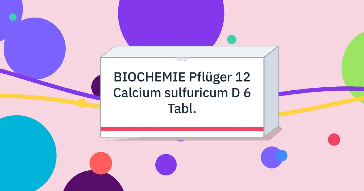 Symbolbild: Packung mit der Aufschrift BIOCHEMIE Pflüger 12 Calcium sulfuricum D 6 Tabl. (PZN 06321171) – Verfügbarkeit und Bezug in Apotheken in Frankfurt am Main