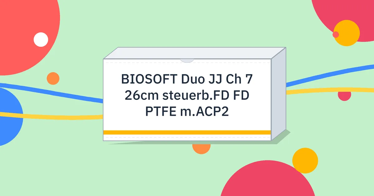Symbolbild: Packung mit der Aufschrift BIOSOFT Duo JJ Ch 7 26cm steuerb.FD FD PTFE m.ACP2 (PZN 17510142) – Verfügbarkeit und Bezug in Apotheken in Frankfurt am Main