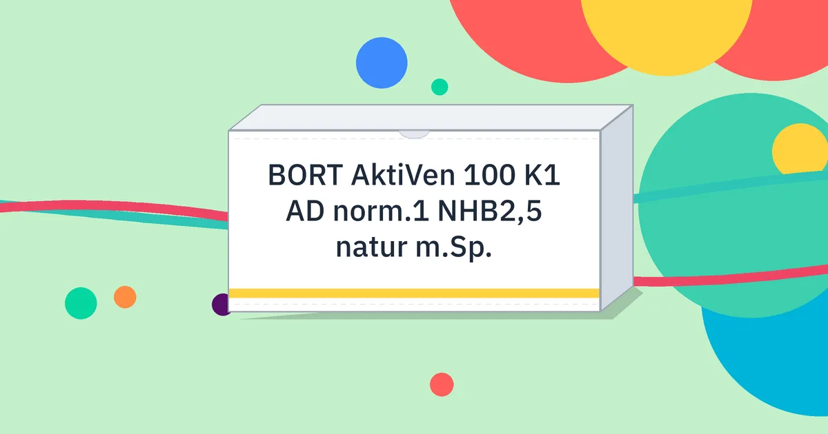 Symbolbild: Packung mit der Aufschrift BORT AktiVen 100 K1 AD norm.1 NHB2,5 natur m.Sp. (PZN 17498381) – Verfügbarkeit und Bezug in Apotheken in Frankfurt am Main