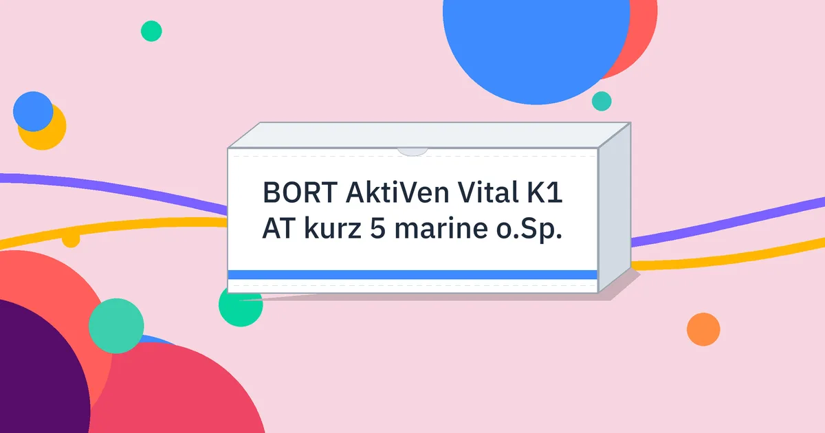 Symbolbild: Packung mit der Aufschrift BORT AktiVen Vital K1 AT kurz 5 marine o.Sp. (PZN 13741092) – Verfügbarkeit und Bezug in Apotheken in Frankfurt am Main