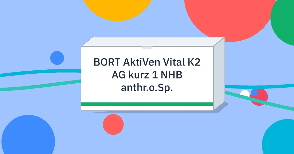 Symbolbild: Packung mit der Aufschrift BORT AktiVen Vital K2 AG kurz 1 NHB anthr.o.Sp. (PZN 13734229) – Verfügbarkeit und Bezug in Apotheken in Frankfurt am Main