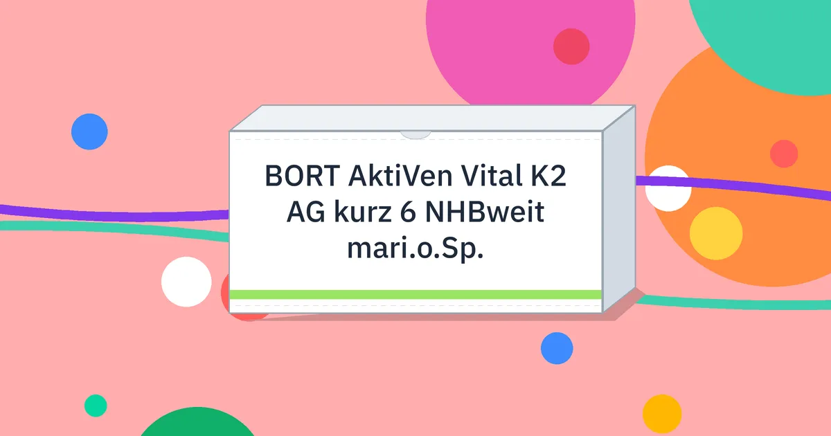 Symbolbild: Packung mit der Aufschrift BORT AktiVen Vital K2 AG kurz 6 NHBweit mari.o.Sp. (PZN 13733075) – Verfügbarkeit und Bezug in Apotheken in Frankfurt am Main
