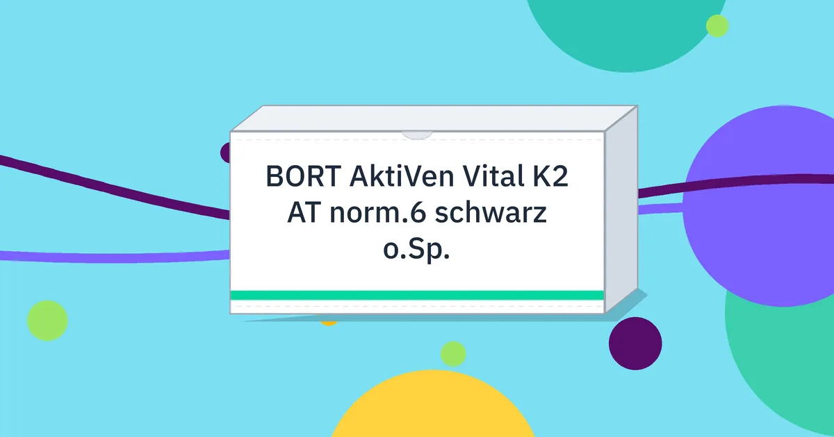 Symbolbild: Packung mit der Aufschrift BORT AktiVen Vital K2 AT norm.6 schwarz o.Sp. (PZN 13740371) – Verfügbarkeit und Bezug in Apotheken in Frankfurt am Main