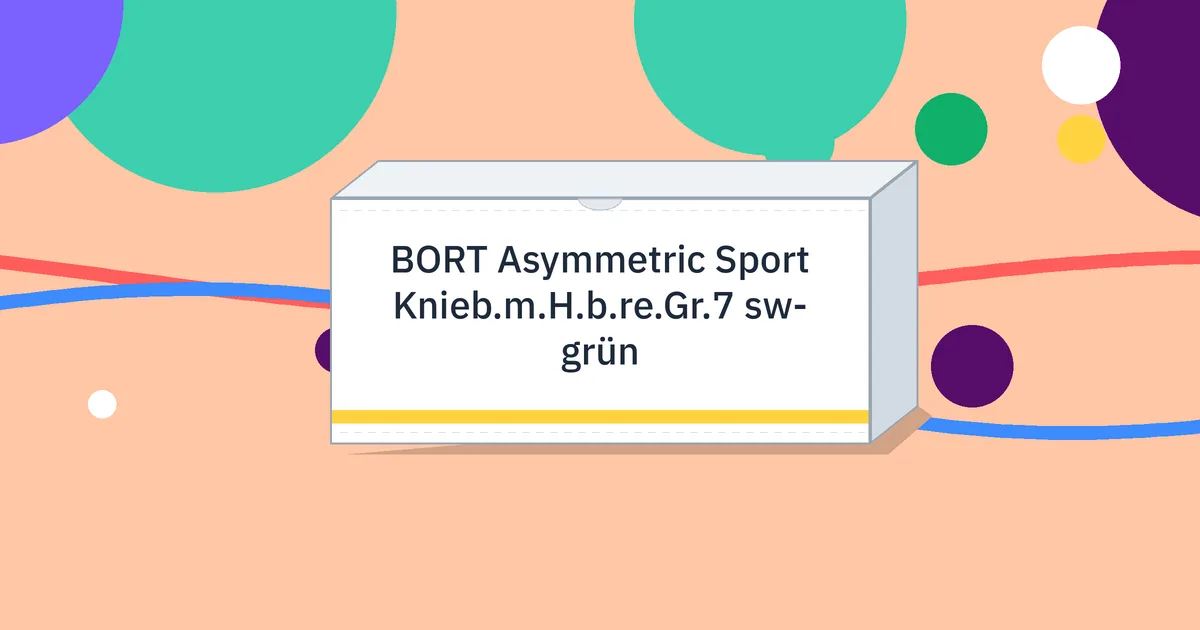 Symbolbild: Packung mit der Aufschrift BORT Asymmetric Sport Knieb.m.H.b.re.Gr.7 sw-grün (PZN 19634486) – Verfügbarkeit und Bezug in Apotheken in Frankfurt am Main