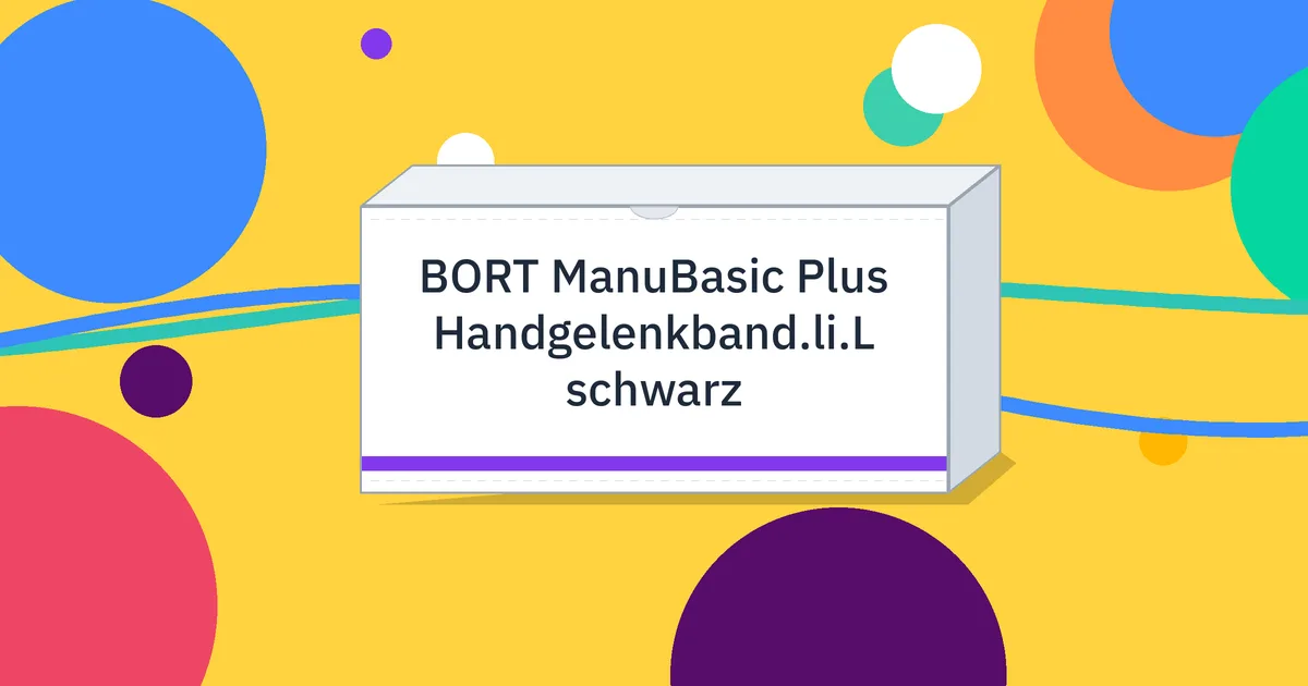 Symbolbild: Packung mit der Aufschrift BORT ManuBasic Plus Handgelenkband.li.L schwarz (PZN 12573480) – Verfügbarkeit und Bezug in Apotheken in Frankfurt am Main