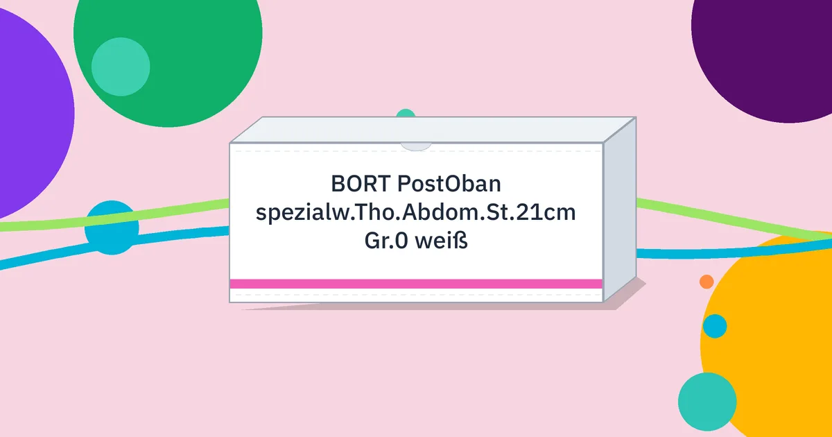 Symbolbild: Packung mit der Aufschrift BORT PostOban spezialw.Tho.Abdom.St.21cm Gr.0 weiß (PZN 16847218) – Verfügbarkeit und Bezug in Apotheken in Frankfurt am Main