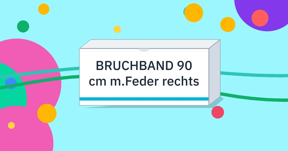 Symbolbild: Packung mit der Aufschrift BRUCHBAND 90 cm m.Feder rechts (PZN 01725188) – Verfügbarkeit und Bezug in Apotheken in Frankfurt am Main