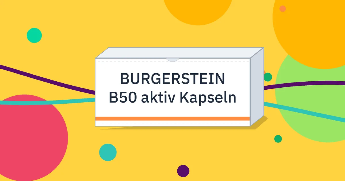 Symbolbild: Packung mit der Aufschrift BURGERSTEIN B50 aktiv Kapseln (PZN 20514439) – Verfügbarkeit und Bezug in Apotheken in Frankfurt am Main