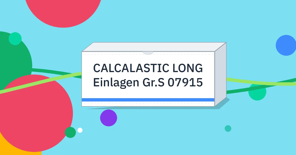 Symbolbild: Packung mit der Aufschrift CALCALASTIC LONG Einlagen Gr.S 07915 (PZN 07213710) – Verfügbarkeit und Bezug in Apotheken in Frankfurt am Main
