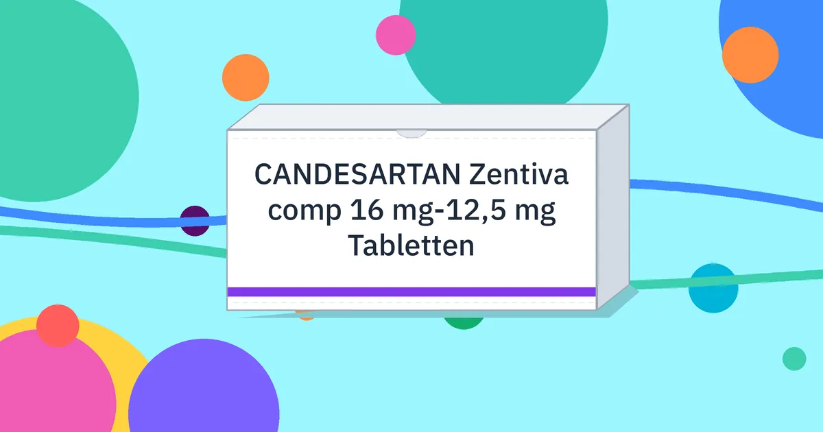 Symbolbild: Packung mit der Aufschrift CANDESARTAN Zentiva comp 16 mg-12,5 mg Tabletten (PZN 09392355) – Verfügbarkeit und Bezug in Apotheken in Frankfurt am Main