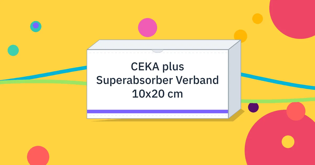 Symbolbild: Packung mit der Aufschrift CEKA plus Superabsorber Verband 10x20 cm (PZN 20378284) – Verfügbarkeit und Bezug in Apotheken in Frankfurt am Main