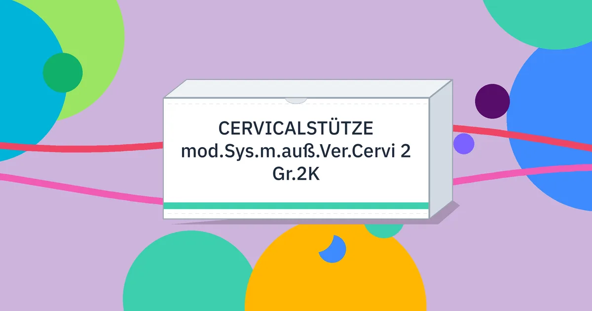 Symbolbild: Packung mit der Aufschrift CERVICALSTÜTZE mod.Sys.m.auß.Ver.Cervi 2 Gr.2K (PZN 05042813) – Verfügbarkeit und Bezug in Apotheken in Frankfurt am Main