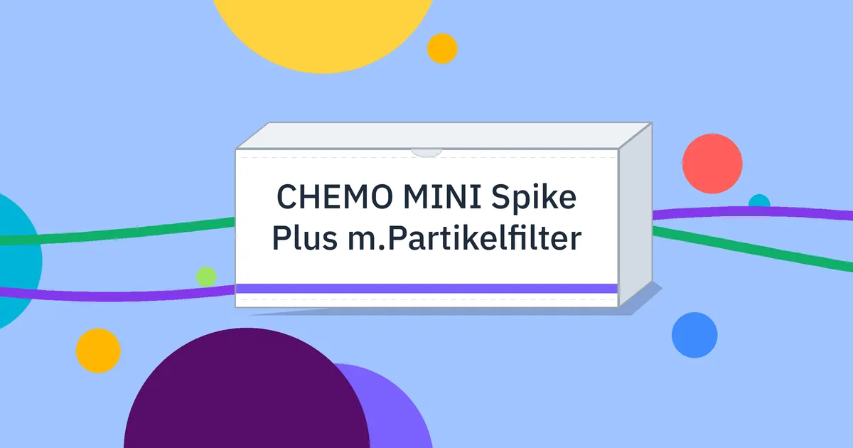 Symbolbild: Packung mit der Aufschrift CHEMO MINI Spike Plus m.Partikelfilter (PZN 16150569) – Verfügbarkeit und Bezug in Apotheken in Frankfurt am Main