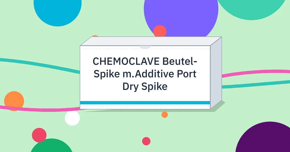 Symbolbild: Packung mit der Aufschrift CHEMOCLAVE Beutel-Spike m.Additive Port Dry Spike (PZN 19250171) – Verfügbarkeit und Bezug in Apotheken in Frankfurt am Main