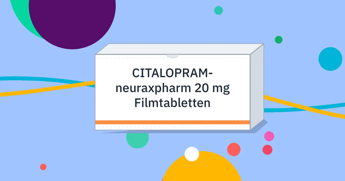 Symbolbild: Packung mit der Aufschrift CITALOPRAM-neuraxpharm 20 mg Filmtabletten (PZN 02136324) – Verfügbarkeit und Bezug in Apotheken in Frankfurt am Main