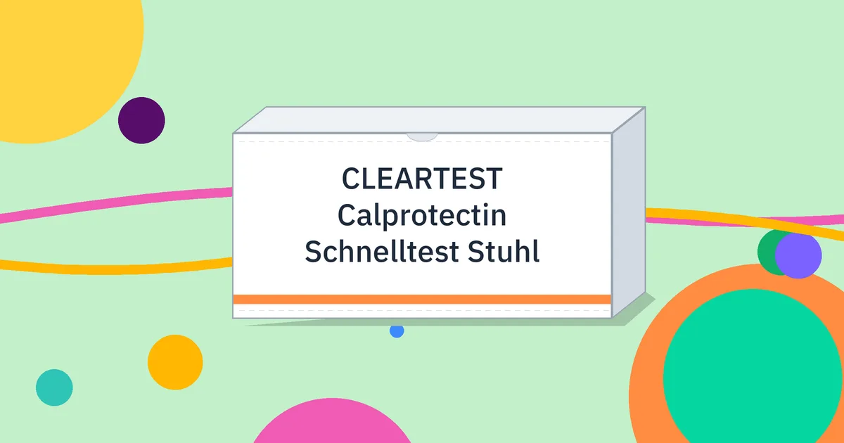 Symbolbild: Packung mit der Aufschrift CLEARTEST Calprotectin Schnelltest Stuhl (PZN 14056978) – Verfügbarkeit und Bezug in Apotheken in Frankfurt am Main
