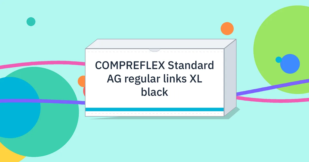 Symbolbild: Packung mit der Aufschrift COMPREFLEX Standard AG regular links XL black (PZN 19534394) – Verfügbarkeit und Bezug in Apotheken in Frankfurt am Main