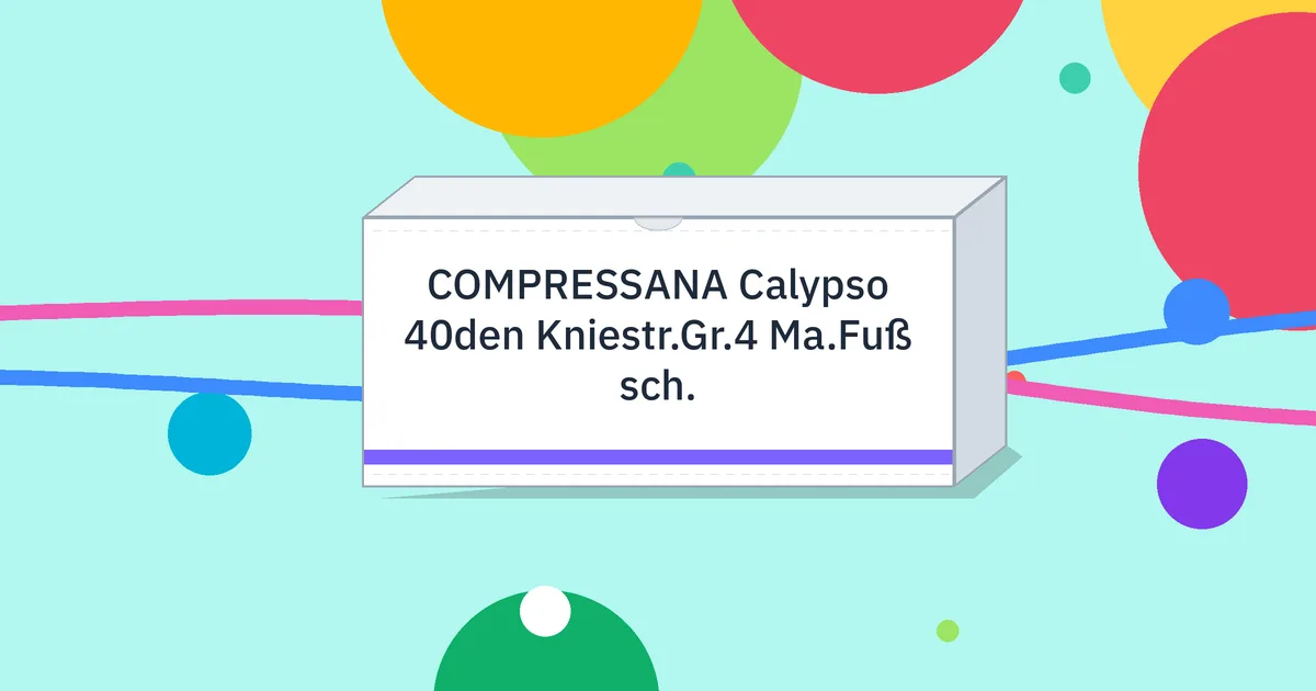 Symbolbild: Packung mit der Aufschrift COMPRESSANA Calypso 40den Kniestr.Gr.4 Ma.Fuß sch. (PZN 01880256) – Verfügbarkeit und Bezug in Apotheken in Frankfurt am Main