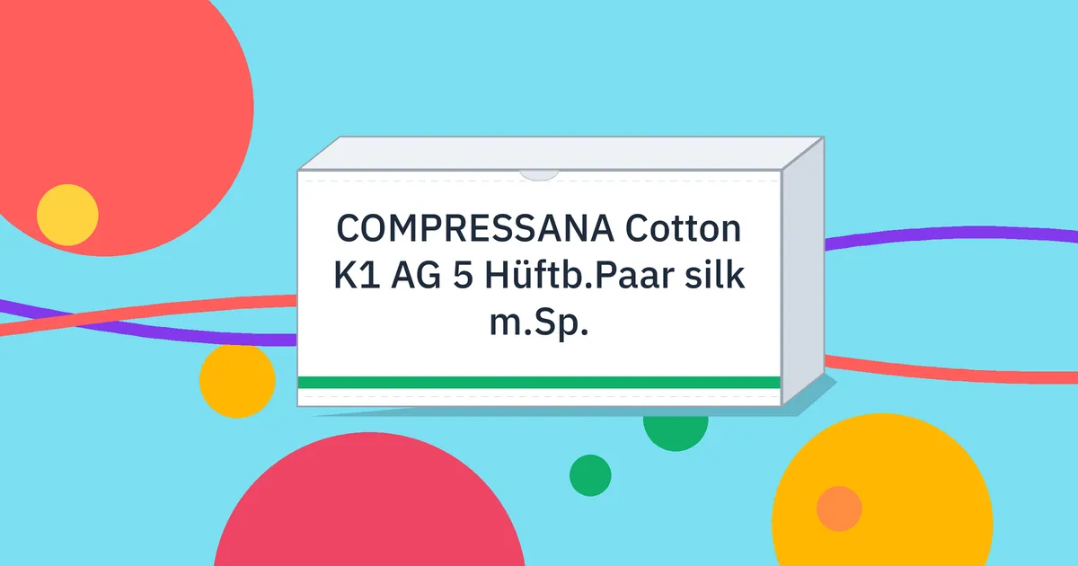 Symbolbild: Packung mit der Aufschrift COMPRESSANA Cotton K1 AG 5 Hüftb.Paar silk m.Sp. (PZN 12980794) – Verfügbarkeit und Bezug in Apotheken in Frankfurt am Main