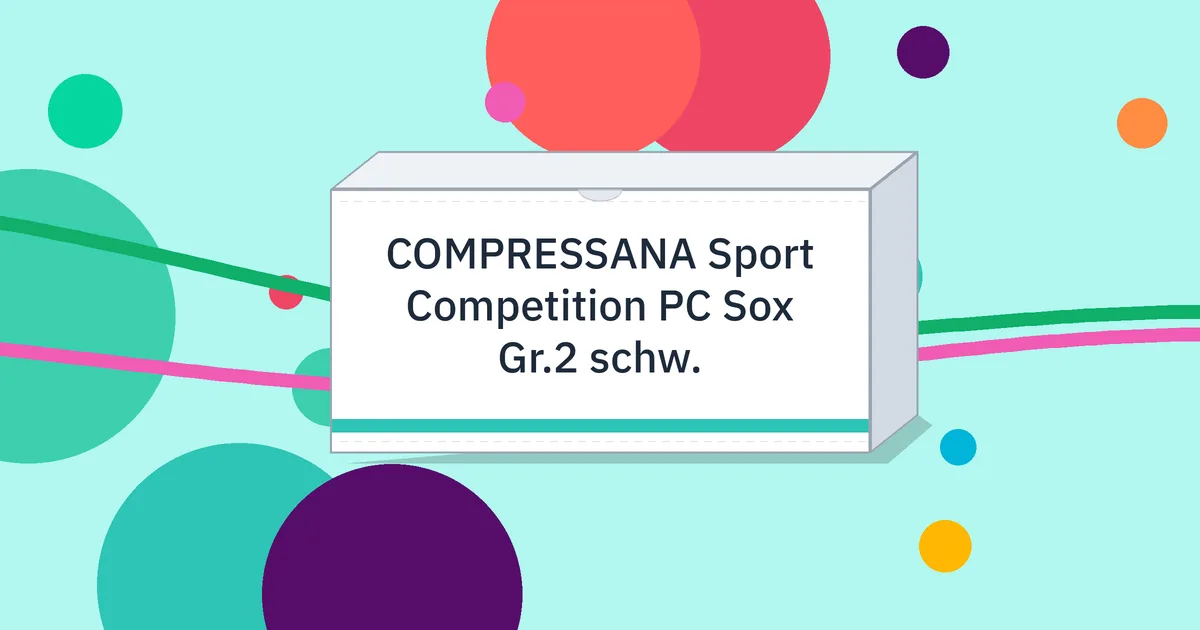 Symbolbild: Packung mit der Aufschrift COMPRESSANA Sport Competition PC Sox Gr.2 schw. (PZN 16198381) – Verfügbarkeit und Bezug in Apotheken in Frankfurt am Main
