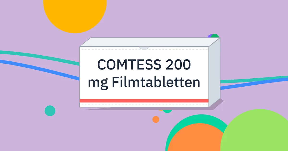 Symbolbild: Packung mit der Aufschrift COMTESS 200 mg Filmtabletten (PZN 04911632) – Verfügbarkeit und Bezug in Apotheken in Frankfurt am Main