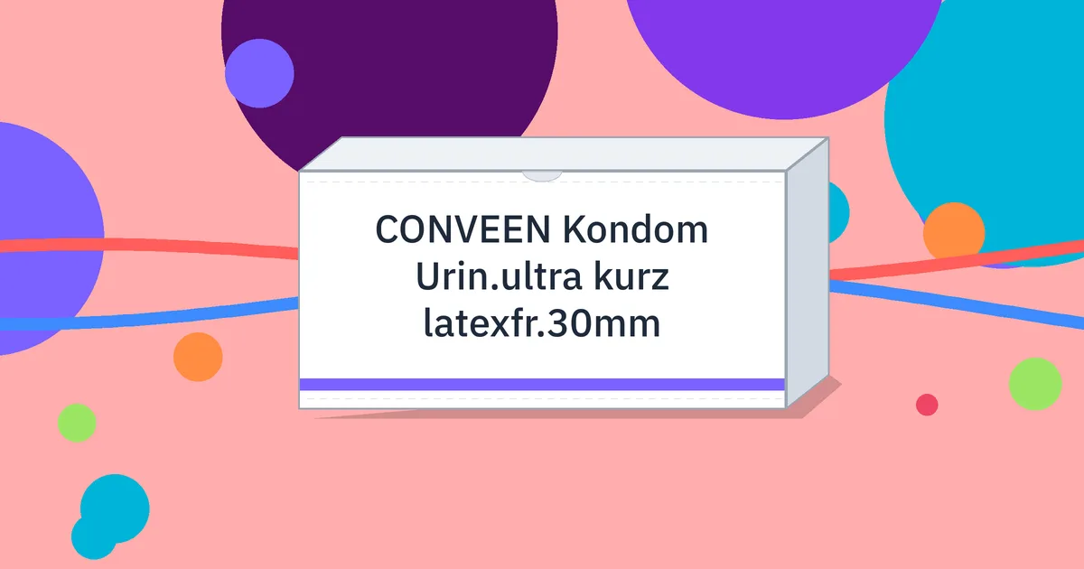 Symbolbild: Packung mit der Aufschrift CONVEEN Kondom Urin.ultra kurz latexfr.30mm (PZN 01247263) – Verfügbarkeit und Bezug in Apotheken in Frankfurt am Main