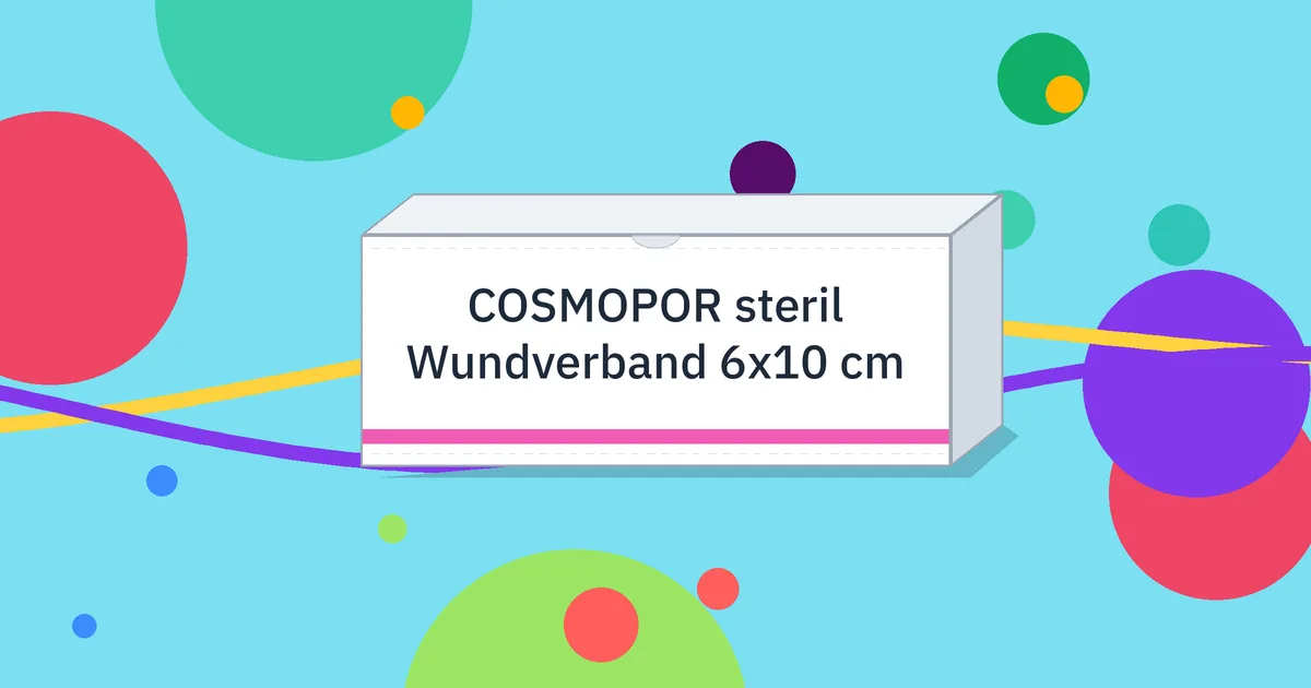 Symbolbild: Packung mit der Aufschrift COSMOPOR steril Wundverband 6x10 cm (PZN 19215016) – Verfügbarkeit und Bezug in Apotheken in Frankfurt am Main
