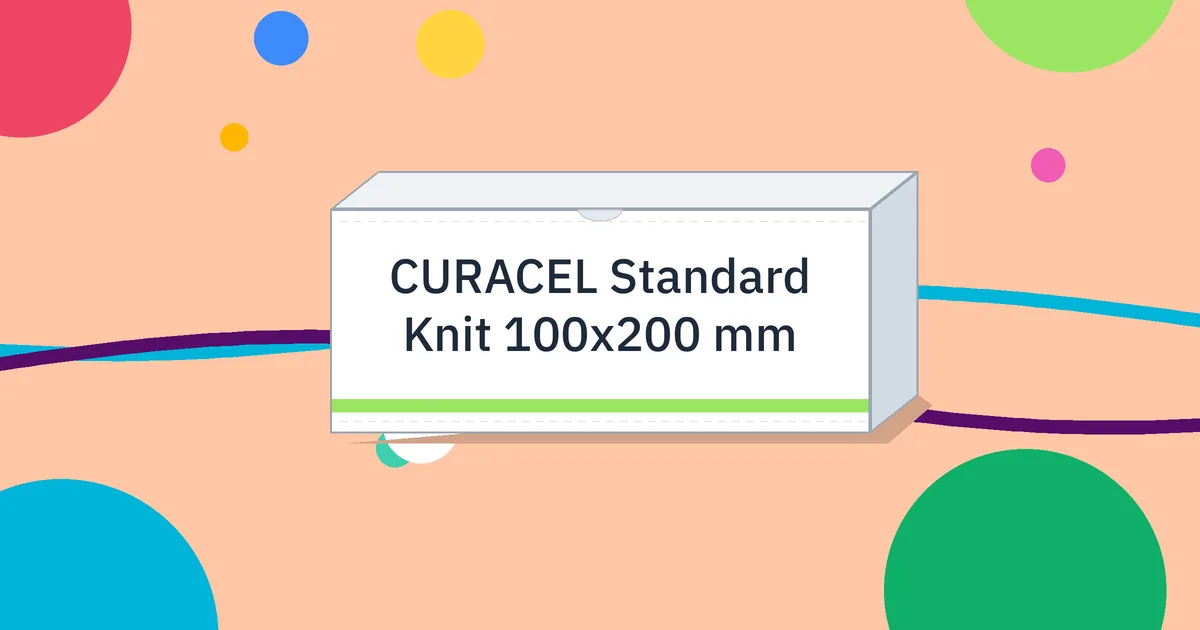 Symbolbild: Packung mit der Aufschrift CURACEL Standard Knit 100x200 mm (PZN 16210923) – Verfügbarkeit und Bezug in Apotheken in Frankfurt am Main