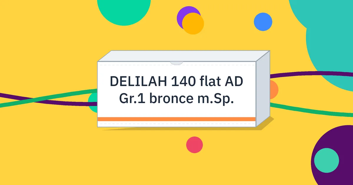 Symbolbild: Packung mit der Aufschrift DELILAH 140 flat AD Gr.1 bronce m.Sp. (PZN 14246897) – Verfügbarkeit und Bezug in Apotheken in Frankfurt am Main