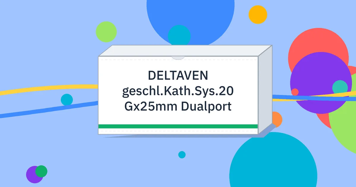 Symbolbild: Packung mit der Aufschrift DELTAVEN geschl.Kath.Sys.20 Gx25mm Dualport (PZN 13977593) – Verfügbarkeit und Bezug in Apotheken in Frankfurt am Main