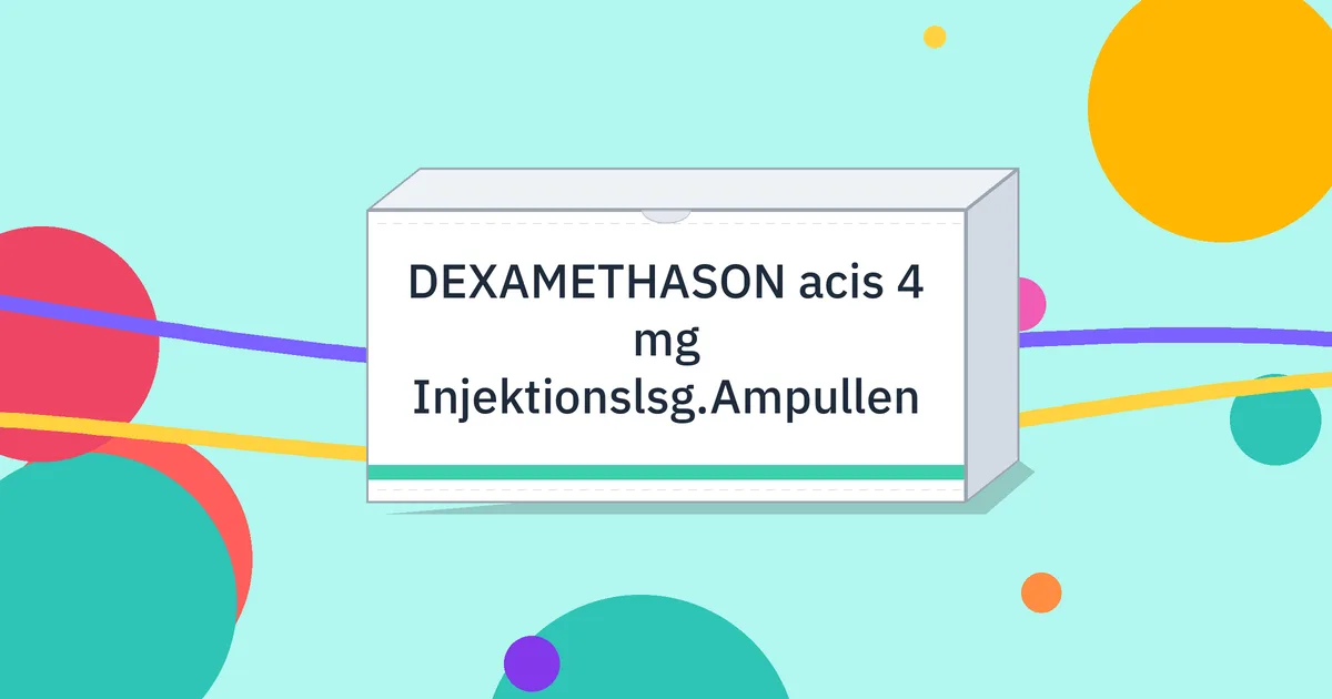 Symbolbild: Packung mit der Aufschrift DEXAMETHASON acis 4 mg Injektionslsg.Ampullen (PZN 02592861) – Verfügbarkeit und Bezug in Apotheken in Frankfurt am Main